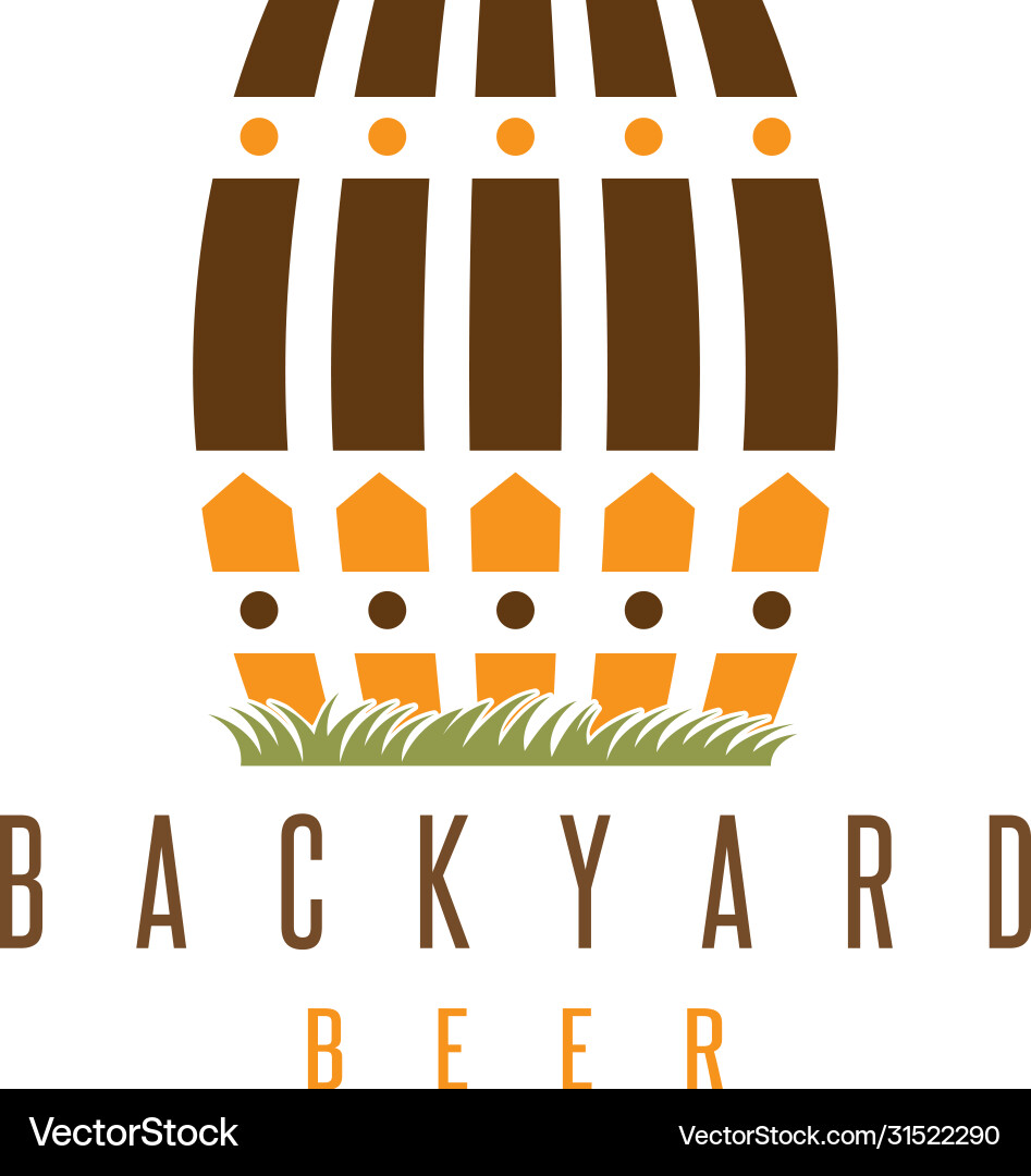 Backyard beer design template with fence and cask Vector Image