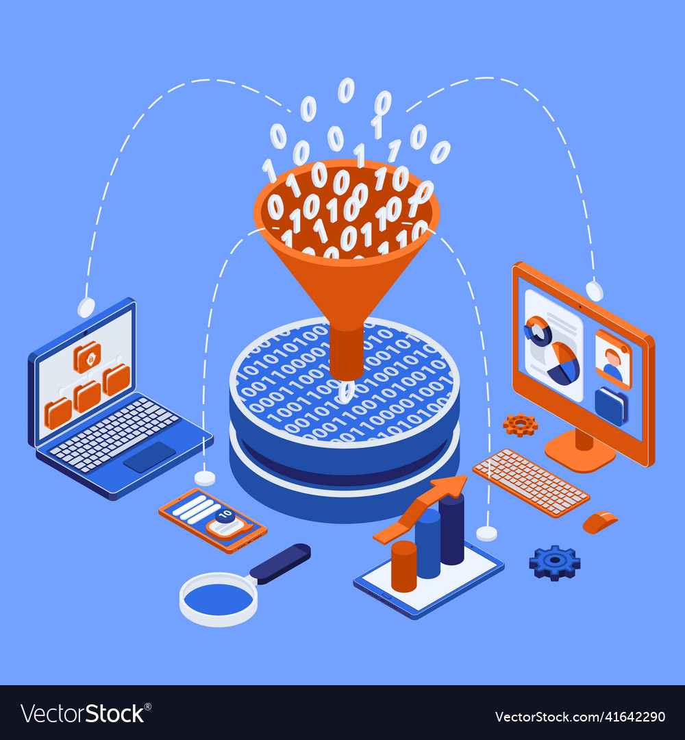Big data processing isometric Royalty Free Vector Image