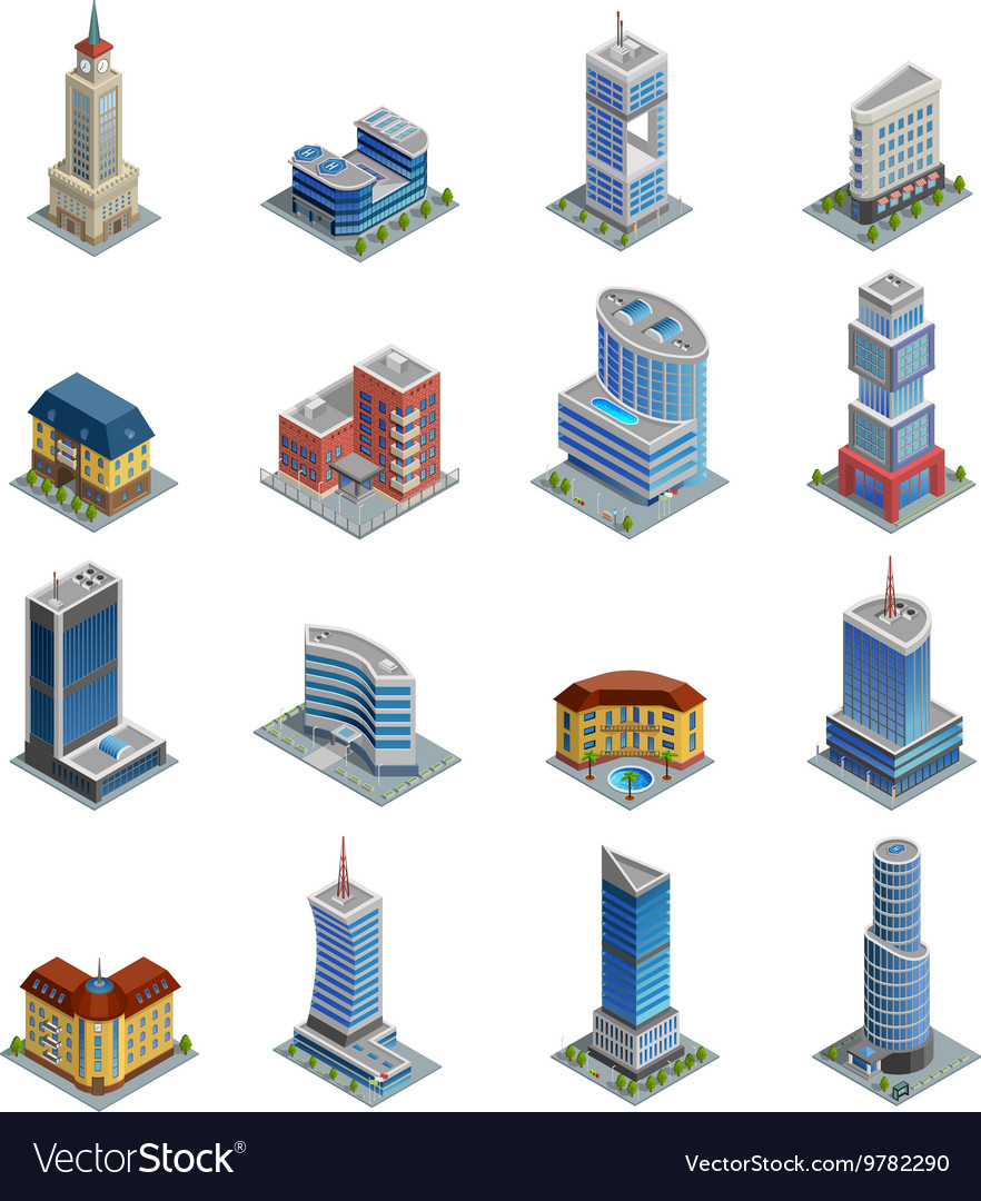 Building isometric icons set Royalty Free Vector Image