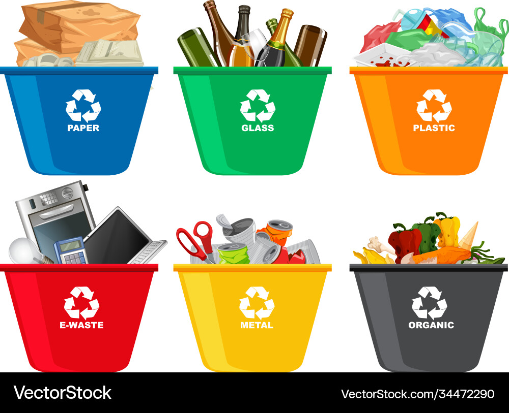 Colorful recycle bins with symbol Royalty Free Vector Image