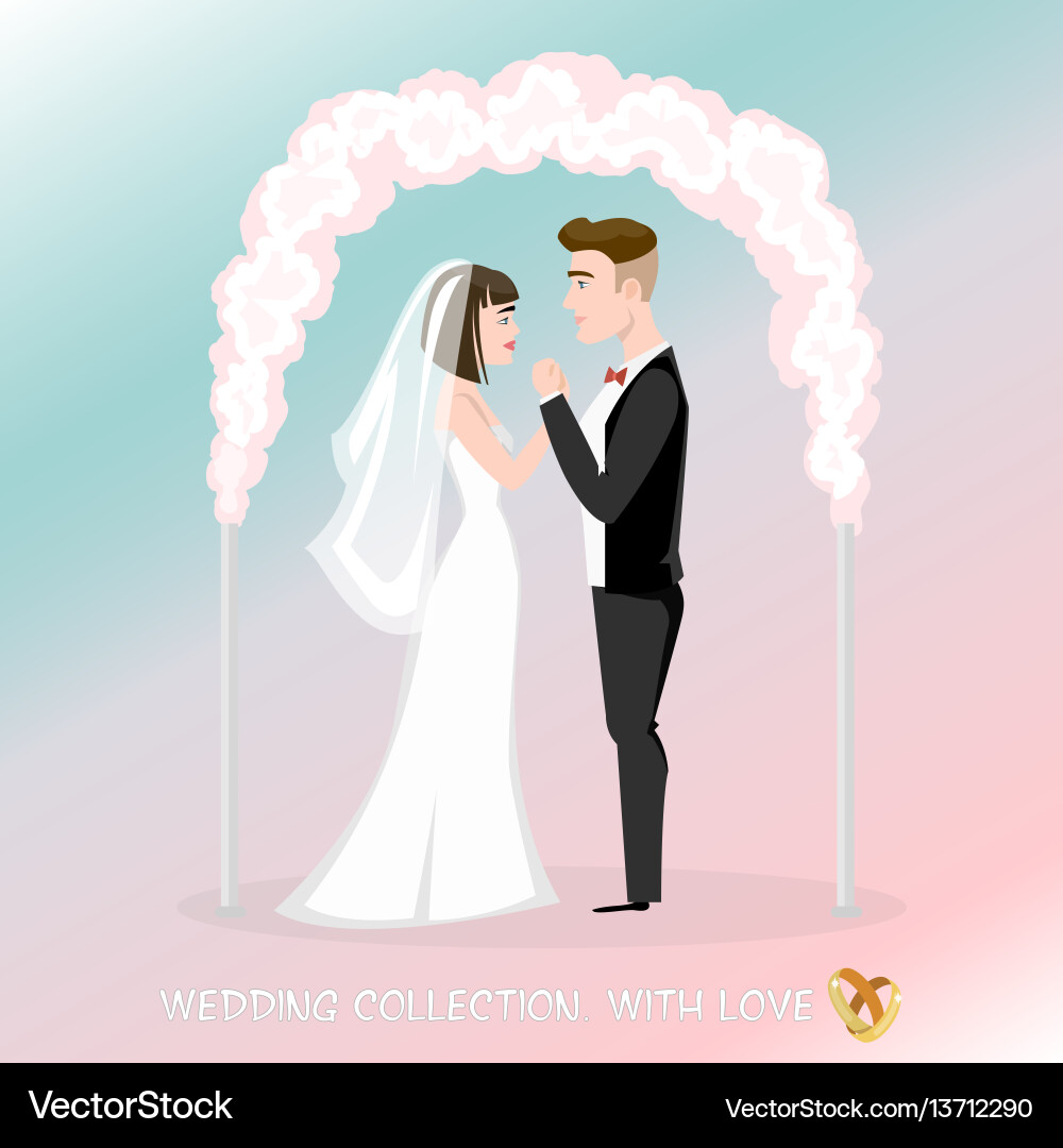 Groom with bride under the wedding arch Royalty Free Vector