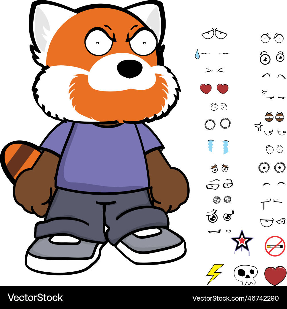 Grumpy red panda kid character cartoon clothing Vector Image