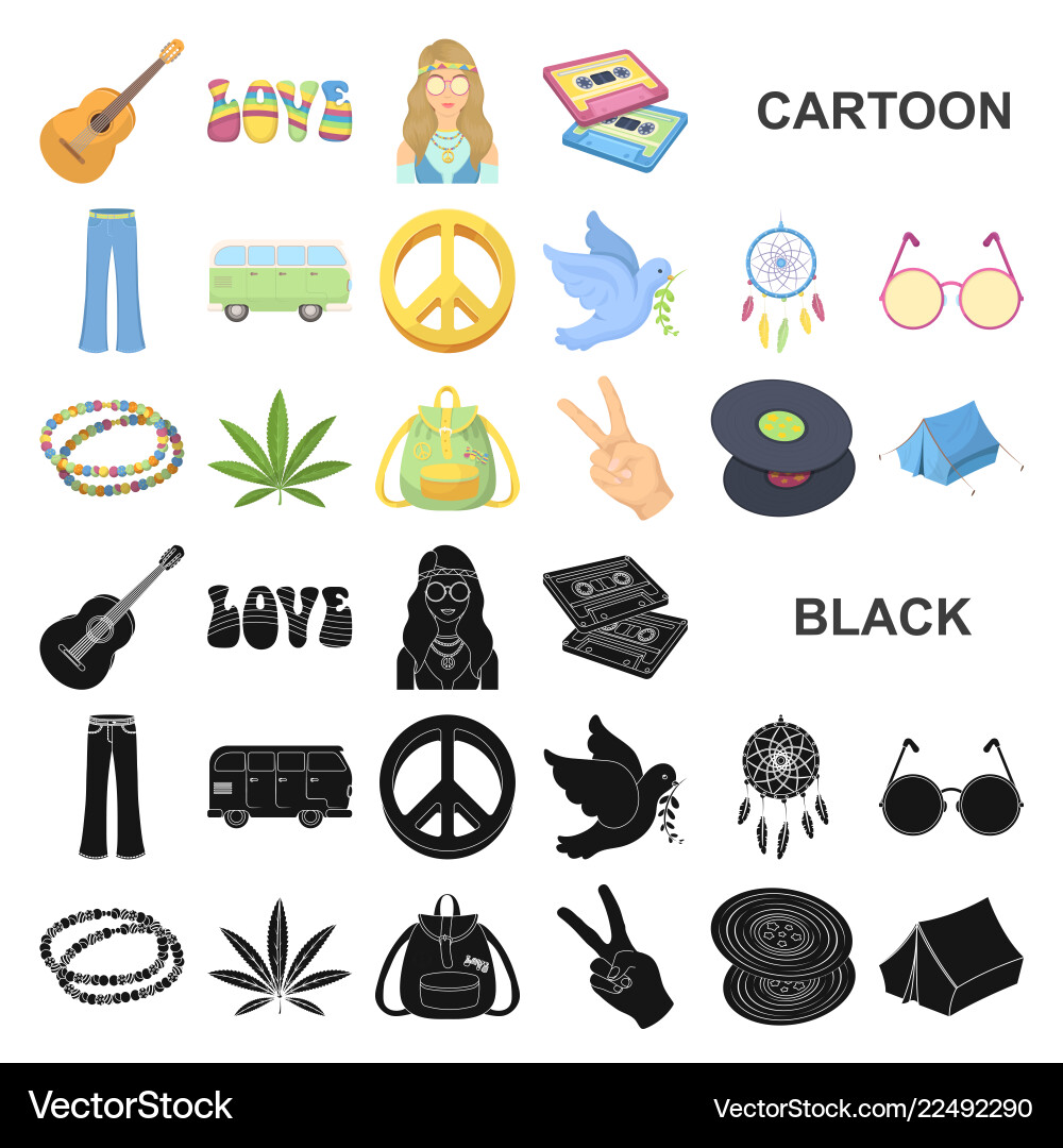 Happy and attribute cartoon icons in set Vector Image