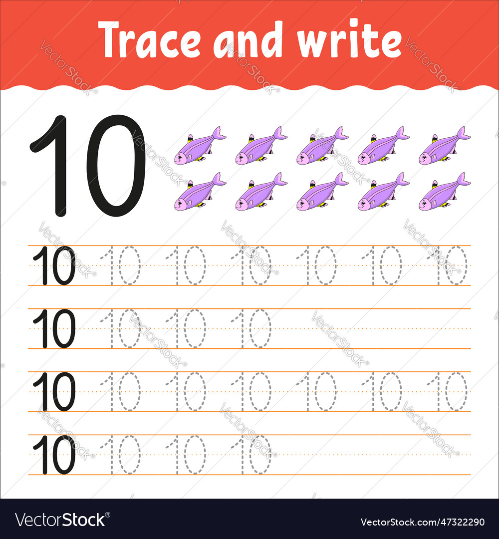 Learn numbers trace and write handwriting Vector Image