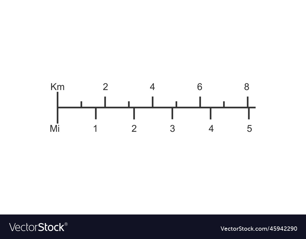 Linear Map Scale With Kilometers And Miles Ratio Vector Image