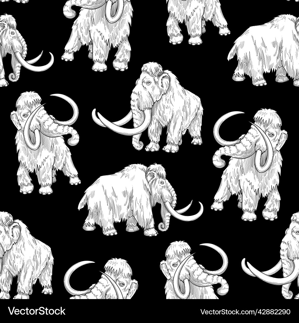 Repeated seamless pattern of a graphic mammoths Vector Image
