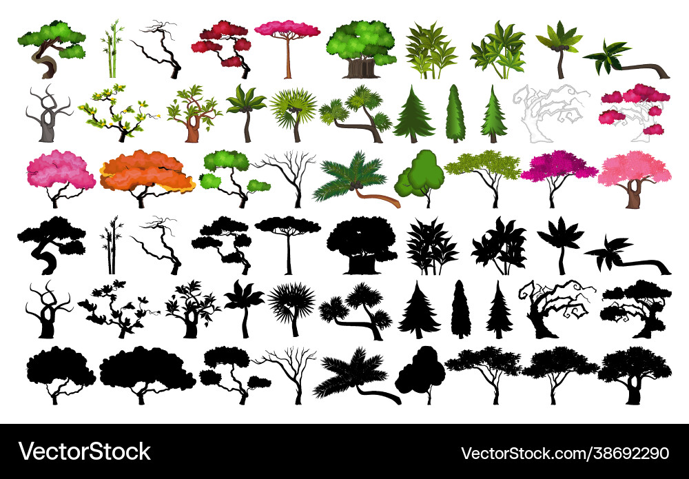 Seth black silhouettes and realistic trees from Vector Image