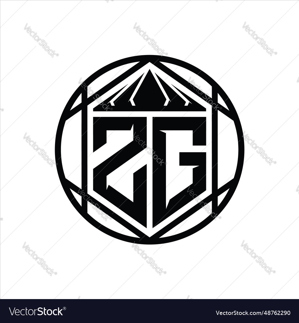 Zg letter logo monogram hexagon slice crown sharp Vector Image