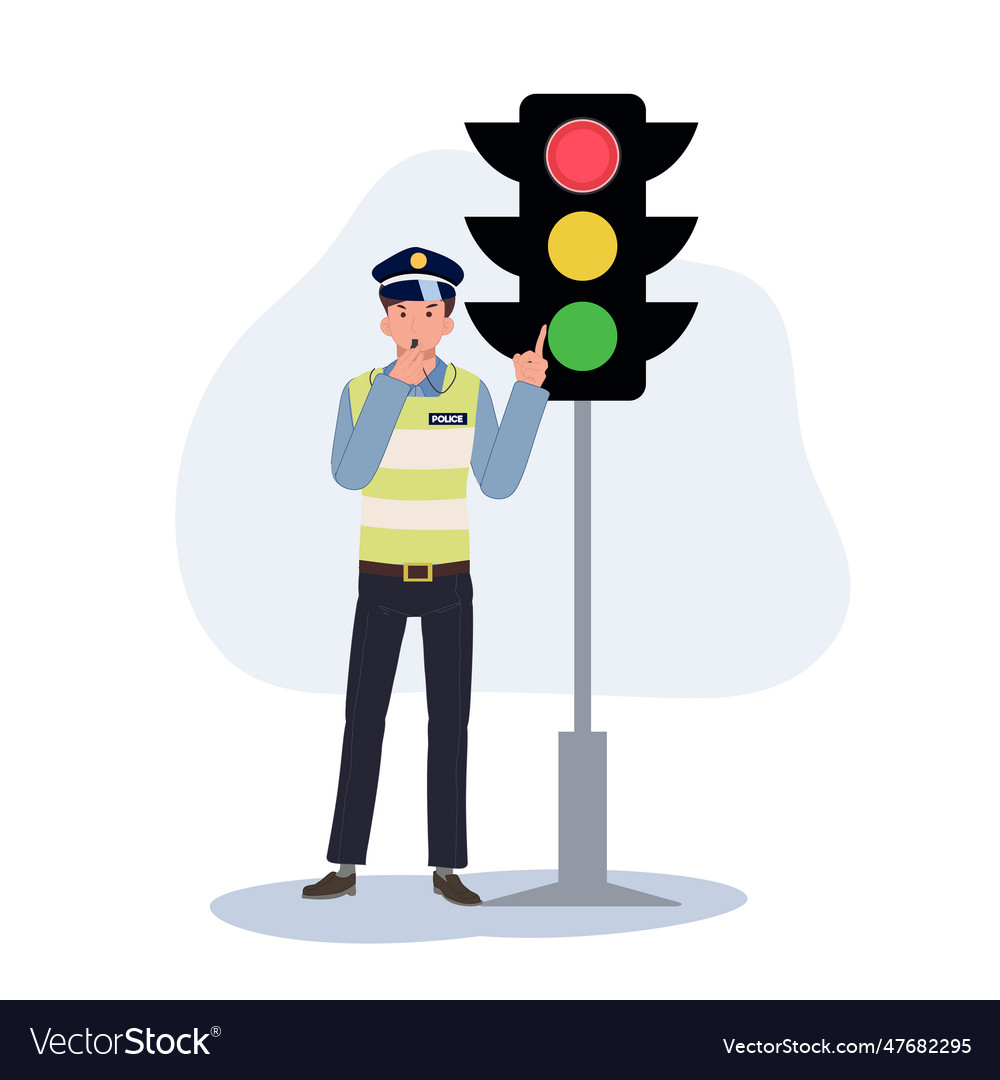 A traffic police blowing whistle and pointing Vector Image A traffic police blowing whistle and pointing Vector Image