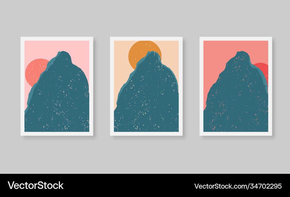 Abstract sun posters with mountain contemporary Vector Image