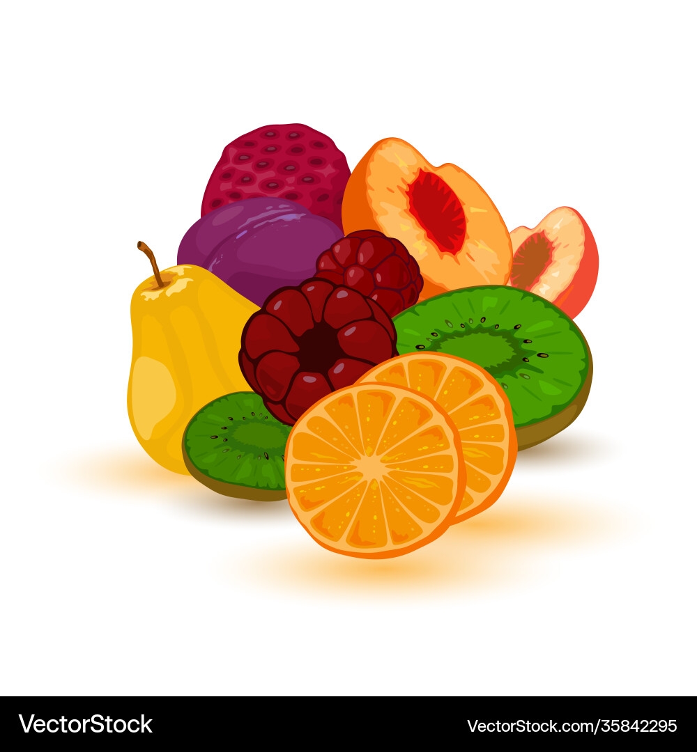 Cartoon bunch fruits set Royalty Free Vector Image