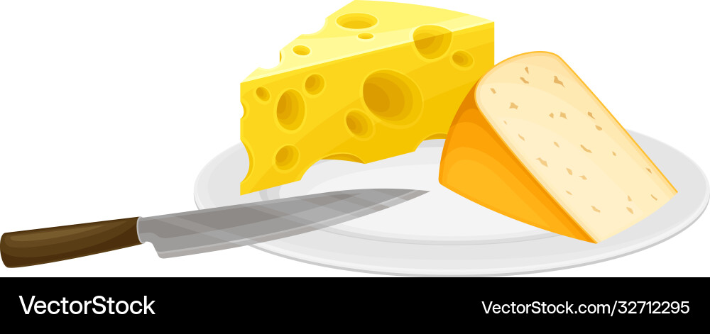 Cheese slabs rested on plate as dairy product Vector Image