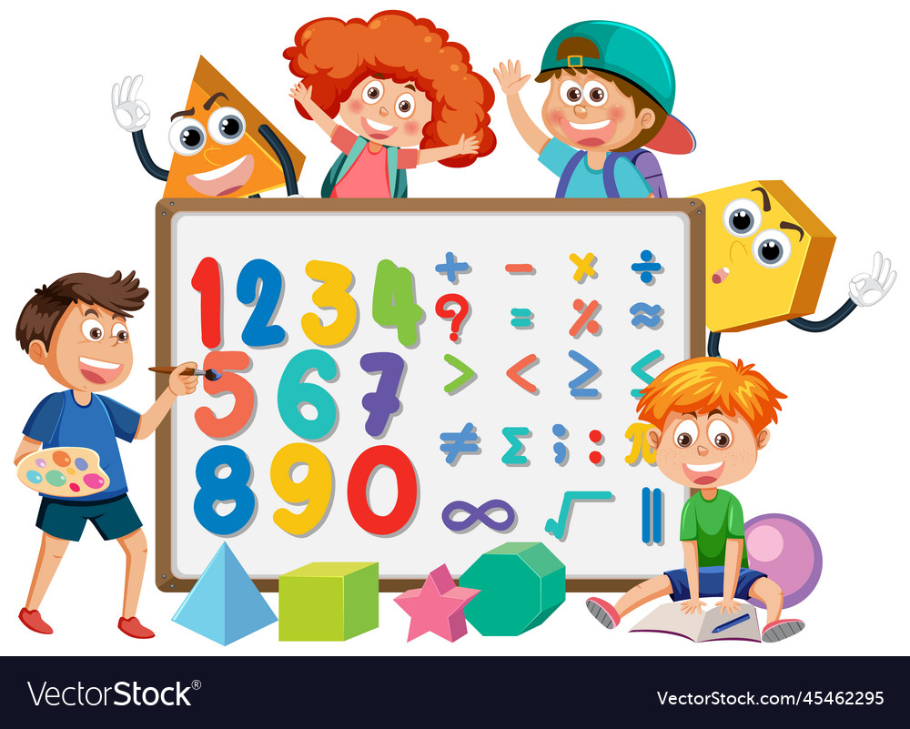 Children cartoon character with math and number Vector Image