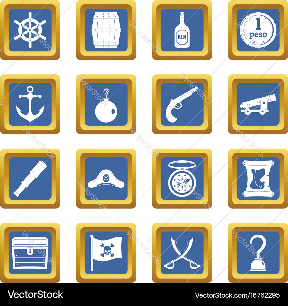 Pirate icons set blue Royalty Free Vector Image
