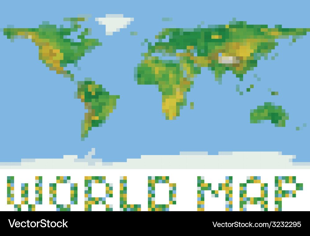 Pixel art style world physical map with green Vector Image
