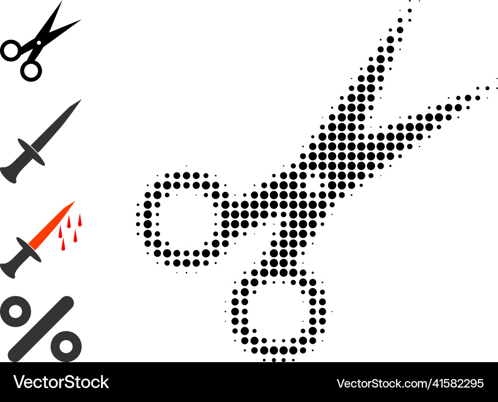 Pixel halftone scissors icon and other icons Vector Image