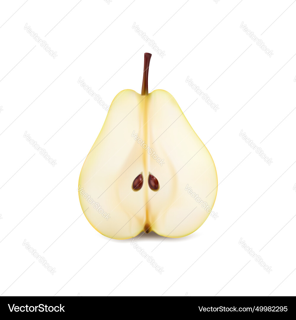 Realistic ripe raw yellow pear fruit isolated half