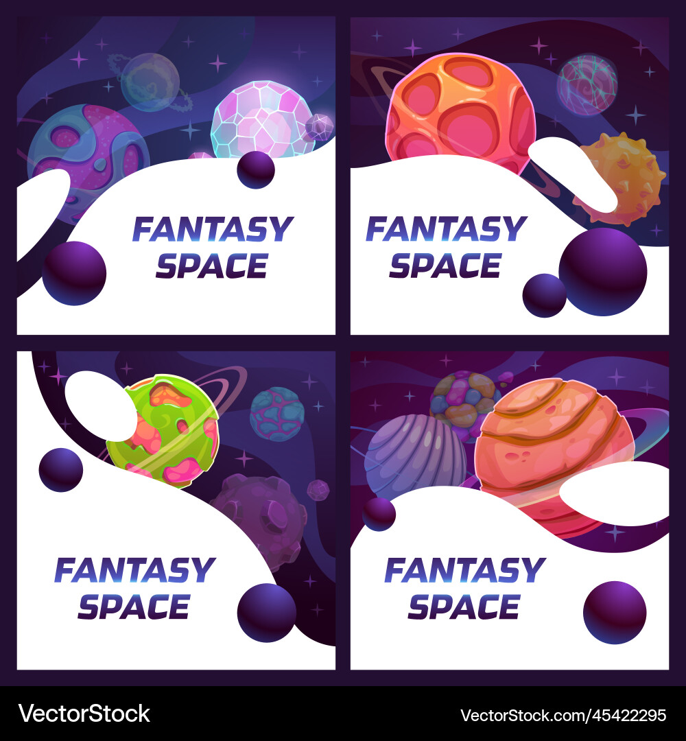 Square space banners with cartoon fantasy planets Vector Image