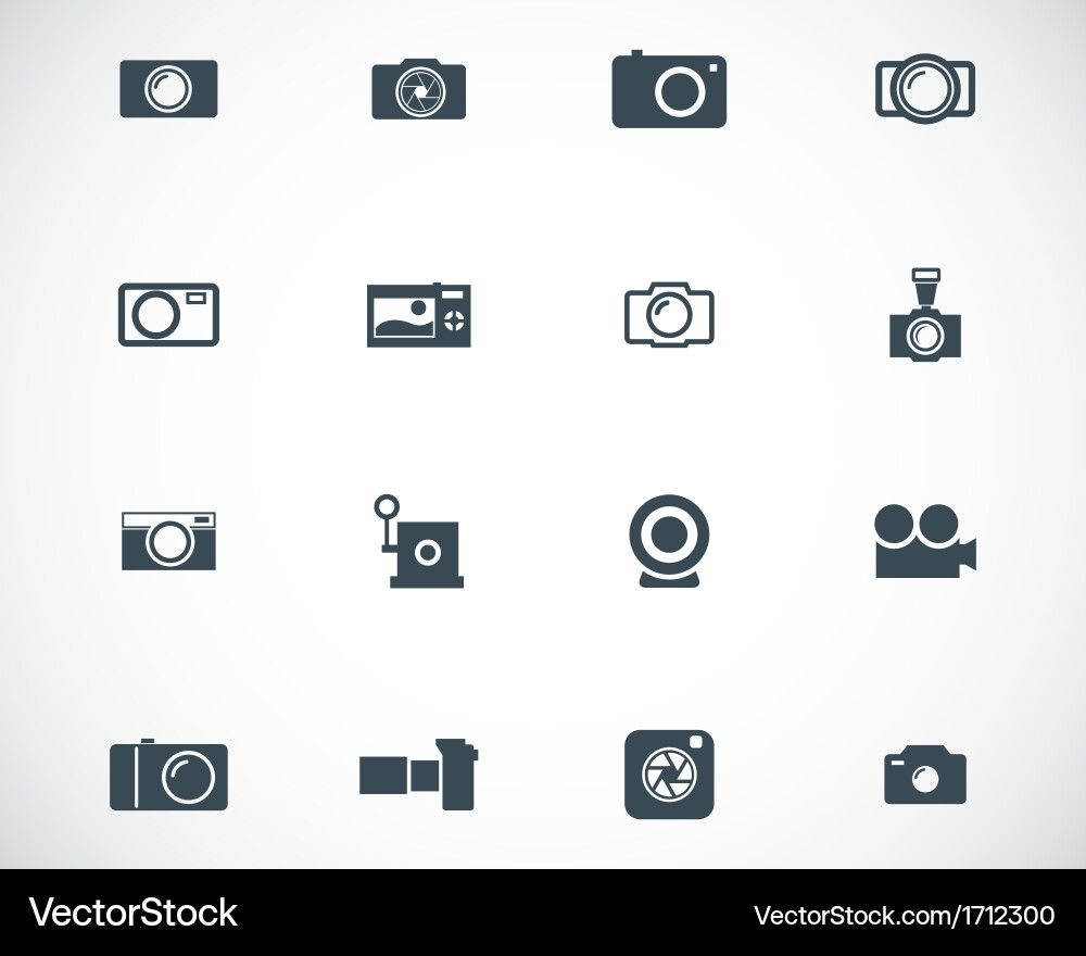 Black camera icons set Royalty Free Vector Image