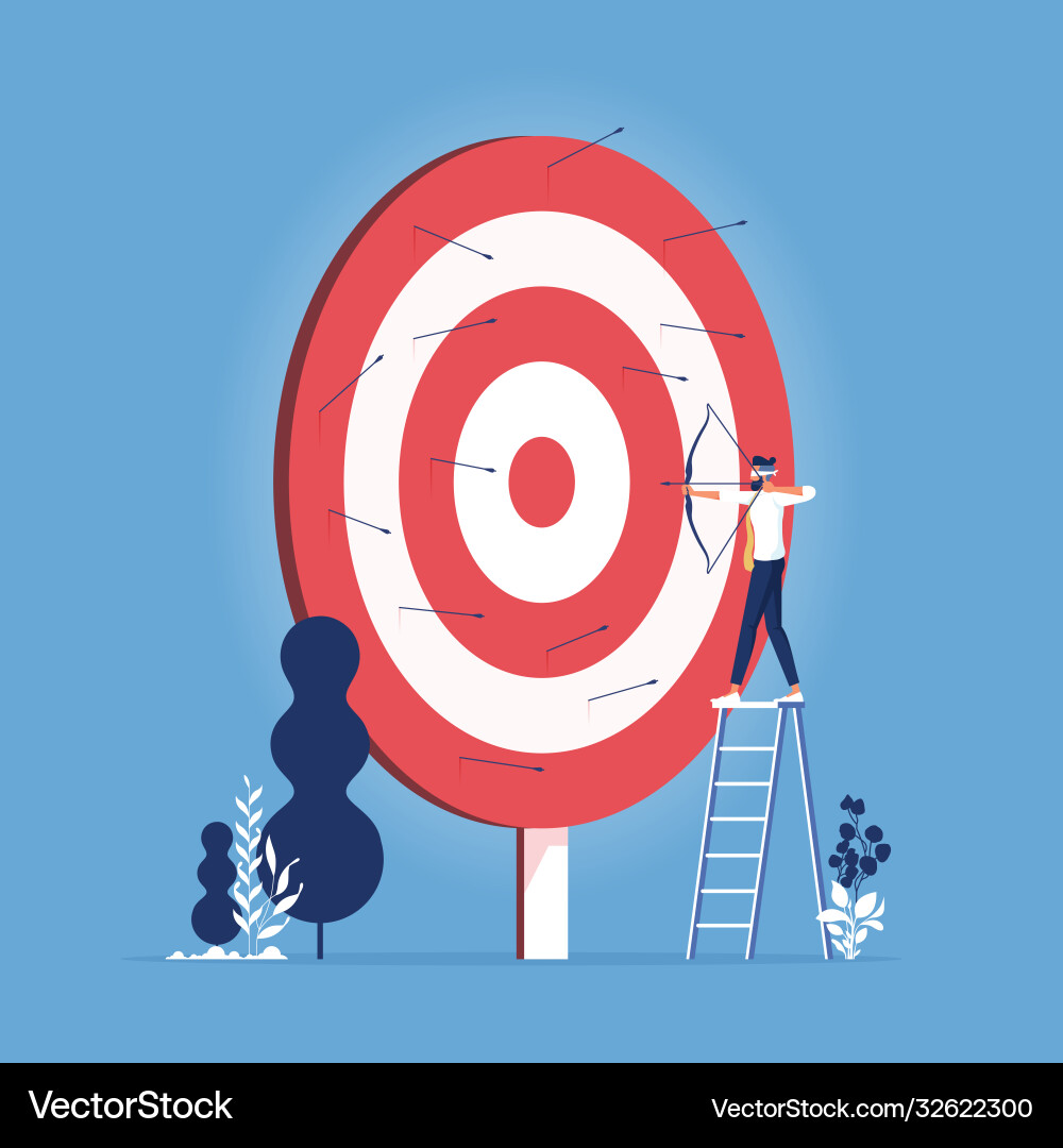 Blindfolded businessman shooting arrow Royalty Free Vector