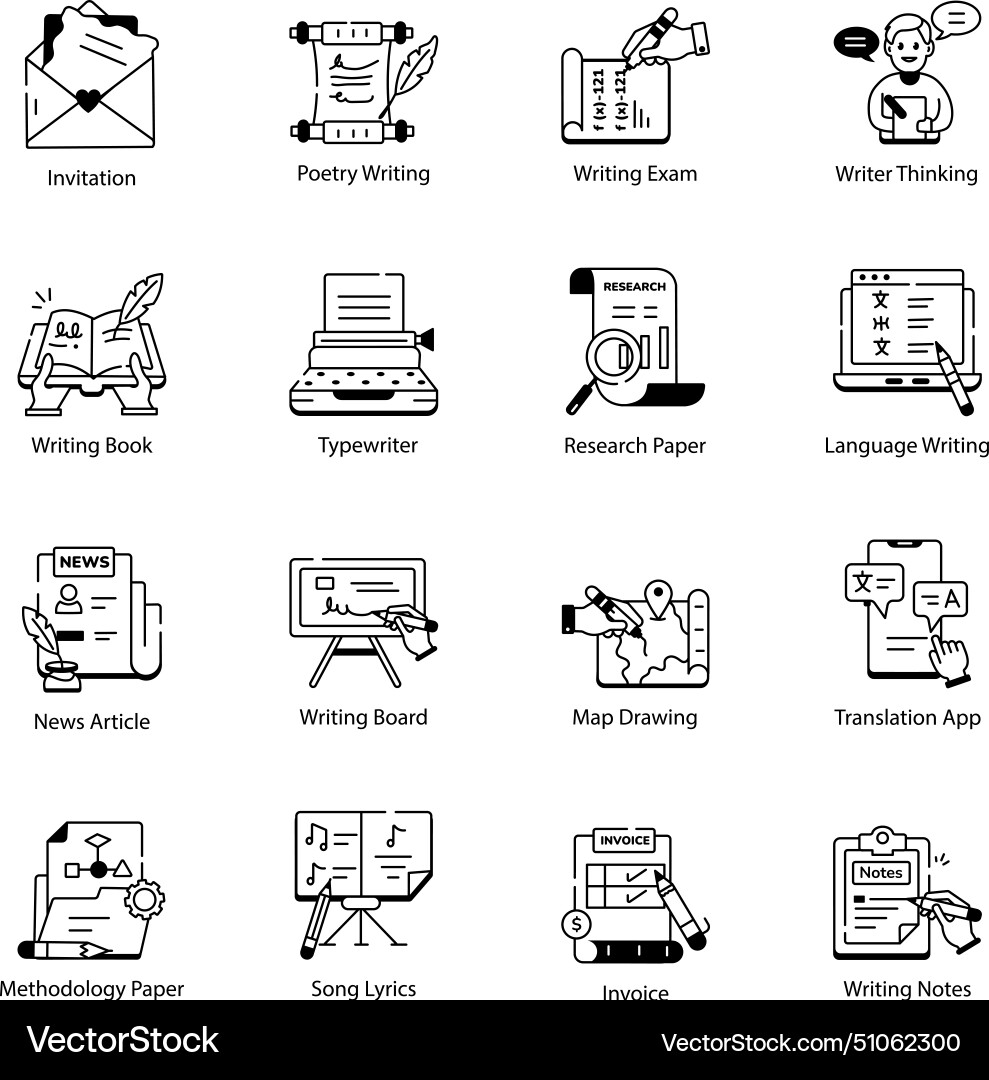 Collection of content writing linear icons Vector Image