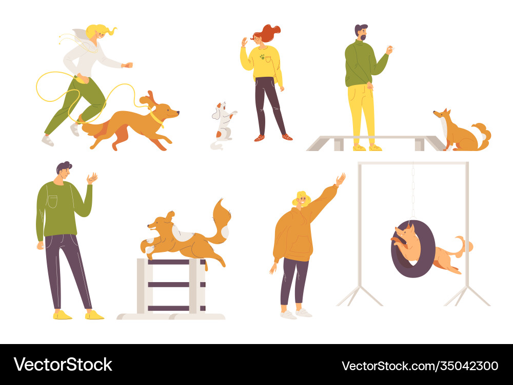 Collection with dogs and owners training various Vector Image