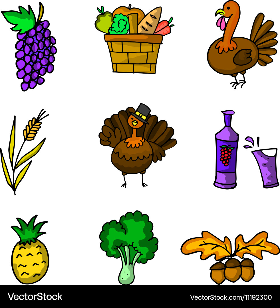 Doodle thanksgiving set element Royalty Free Vector Image