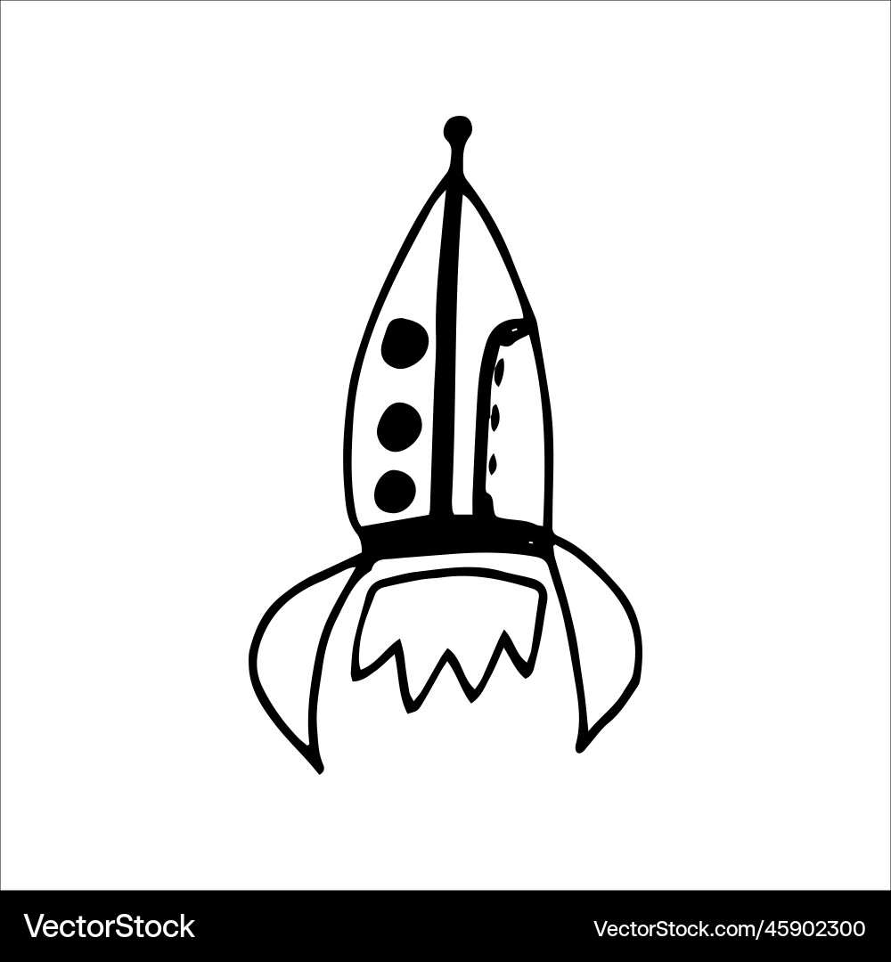 Drawing of a spaceship a rocket doodle Royalty Free Vector