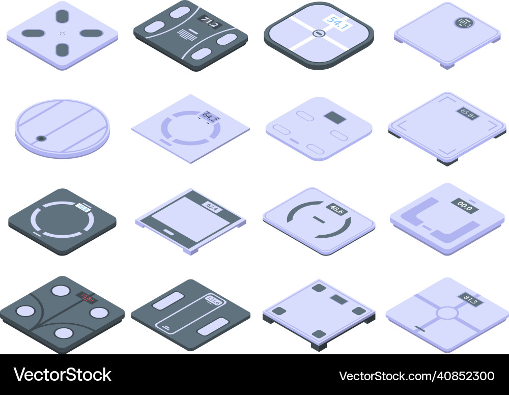 Smart scales icons set isometric style Royalty Free Vector
