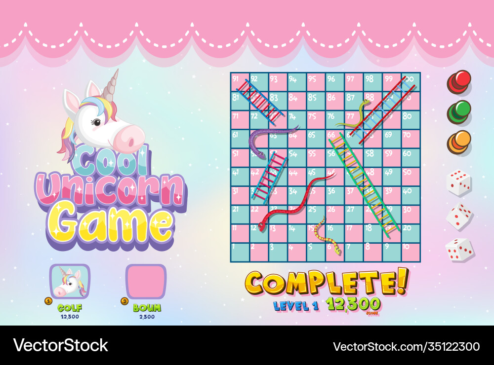 Unicorn board game template Royalty Free Vector Image