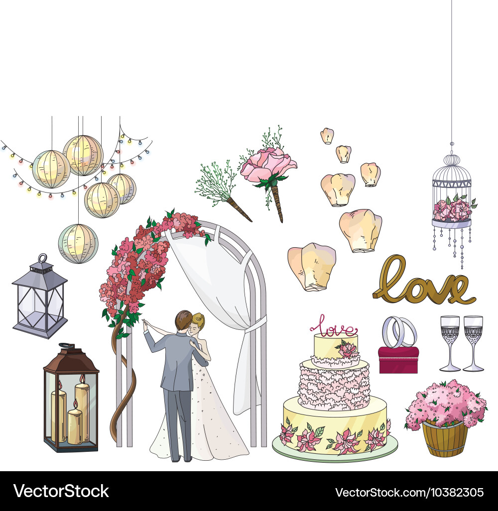 Big set of wedding decorative elements and Vector Image