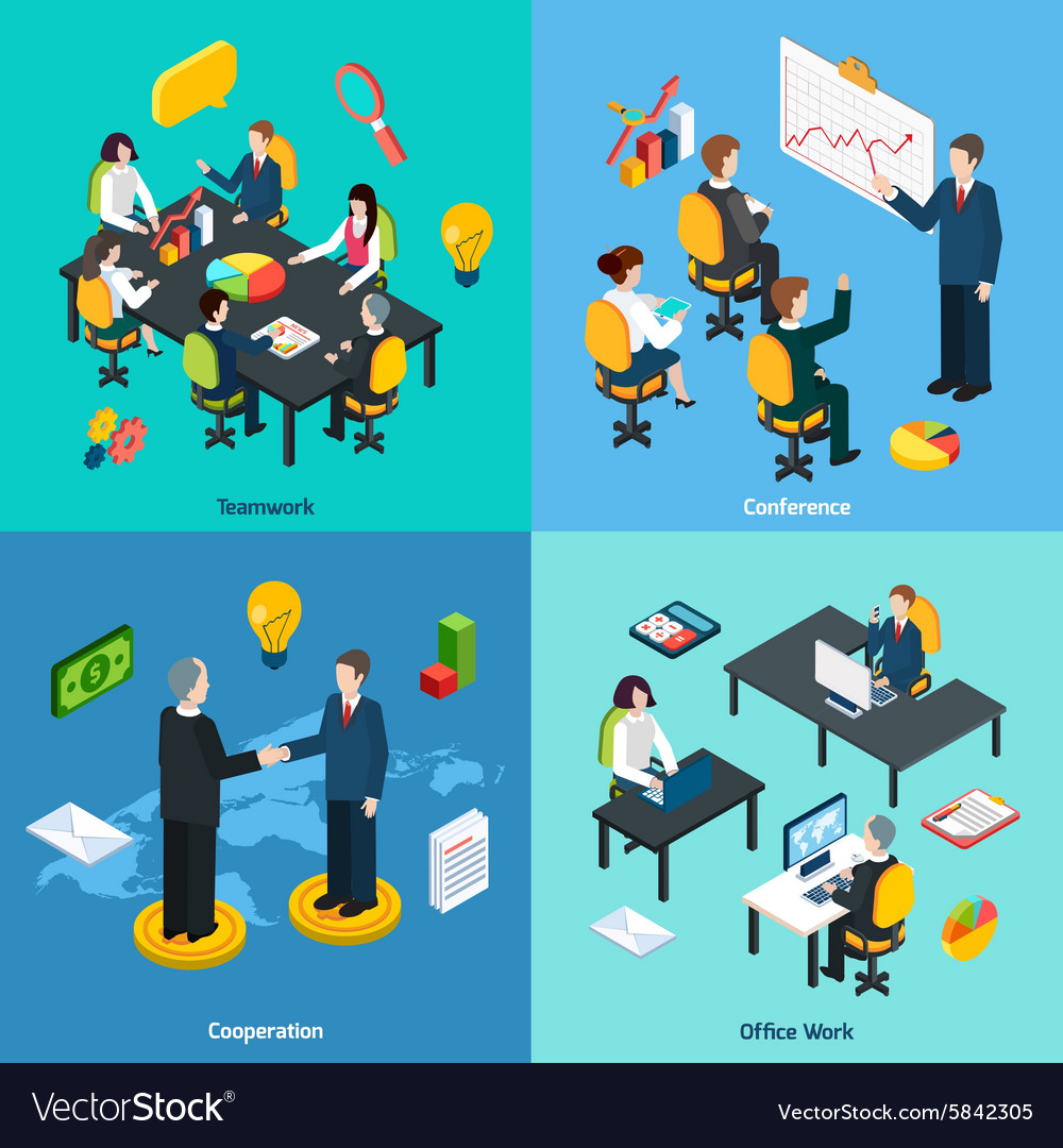 Business concept 4 isometric icons square Vector Image Business concept 4 isometric icons square Vector Image