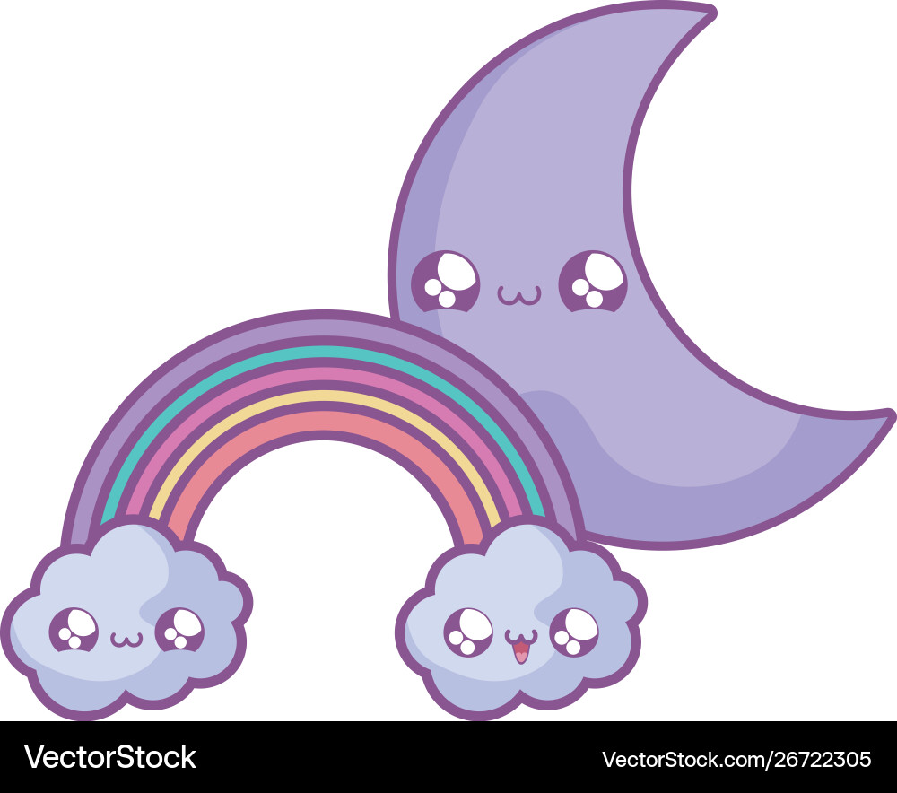 Cute moon with rainbow kawaii style Royalty Free Vector