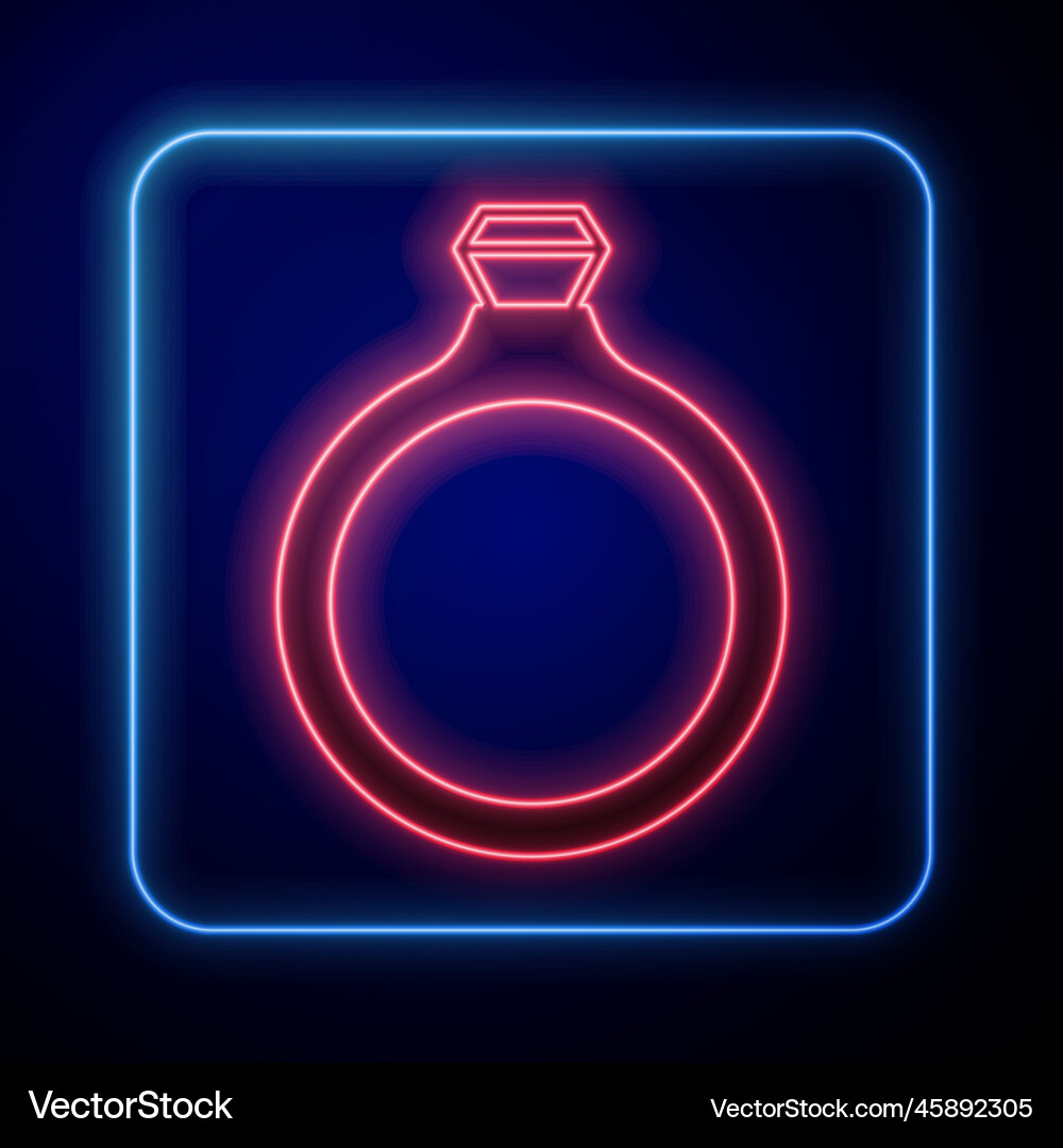 Glowing neon diamond engagement ring icon isolated