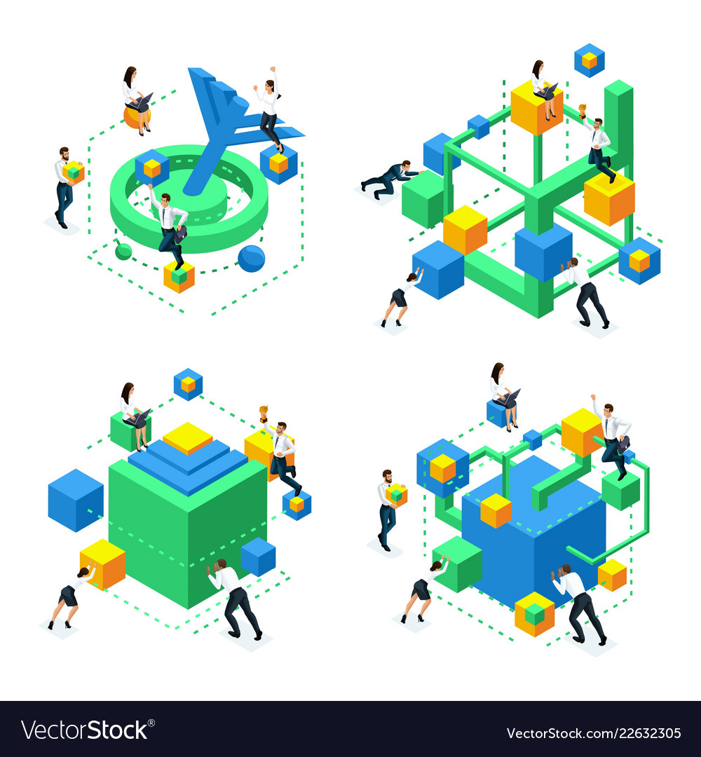 Isometric brain development concept creating neur Vector Image