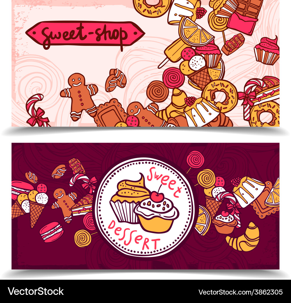 Sweetshop vintage candy banners set Royalty Free Vector