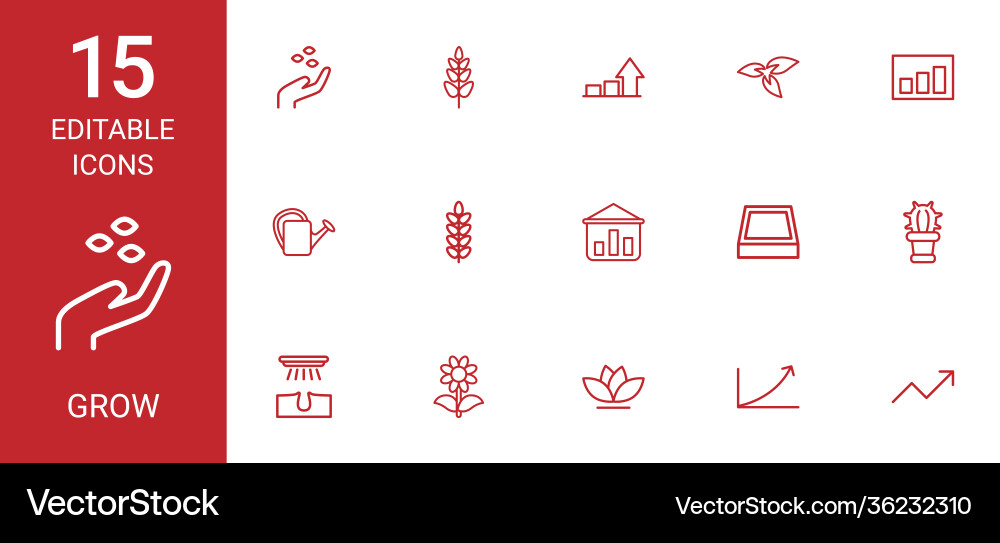 15 grow icons Royalty Free Vector Image - VectorStock