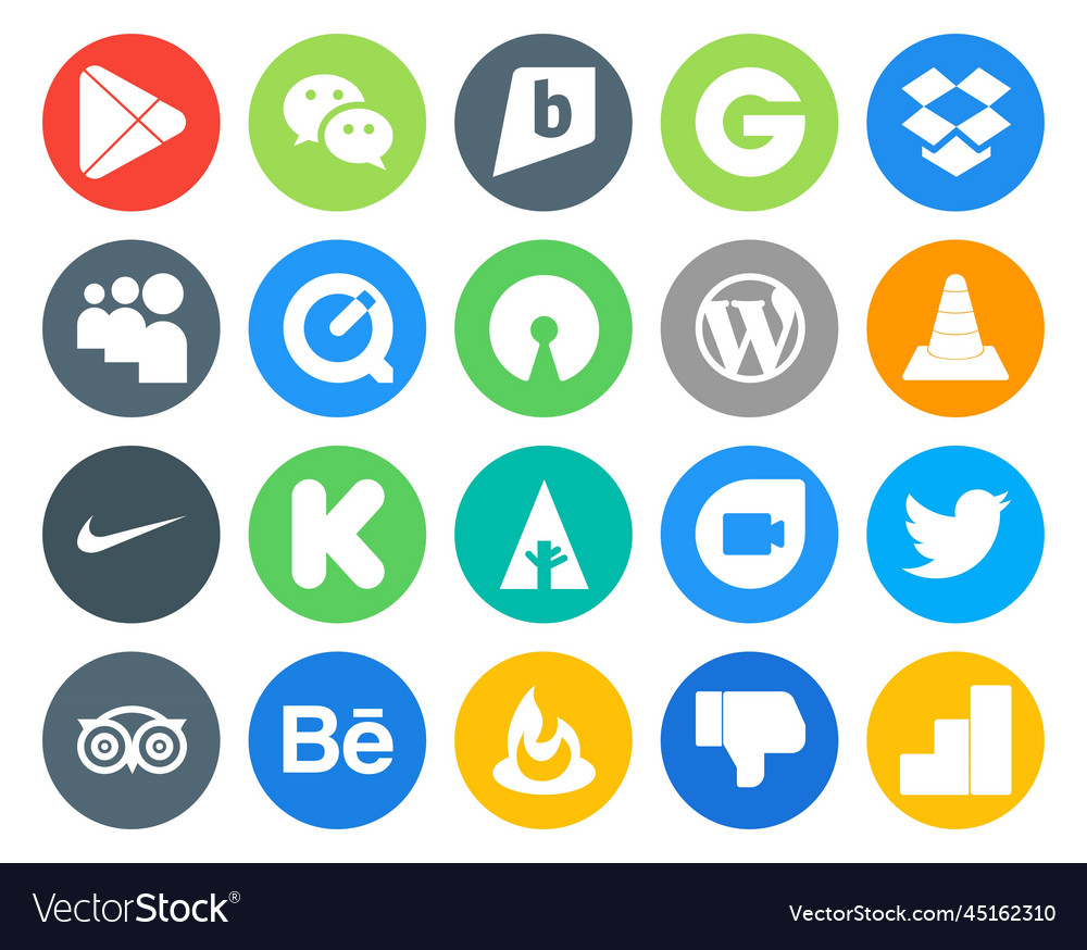 20 social media icon pack including forrst nike Vector Image