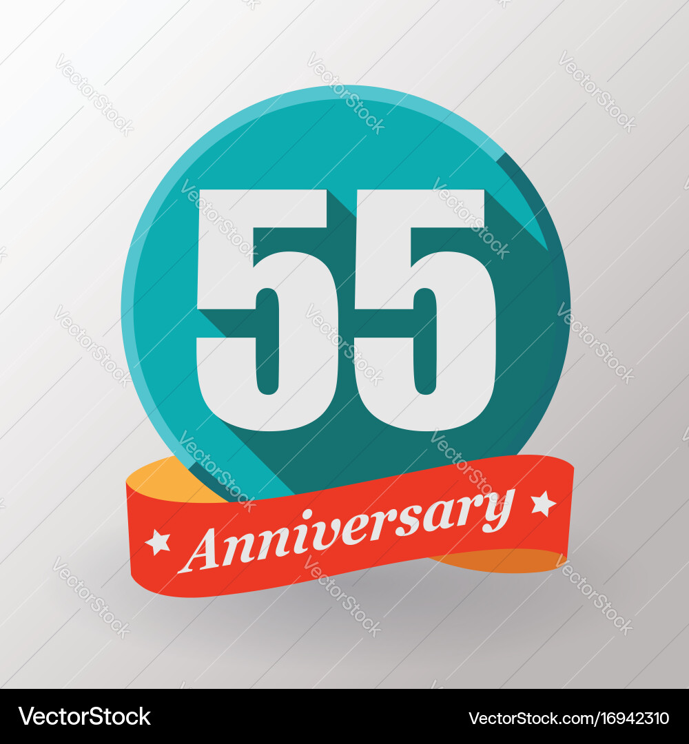 55 anniversary label with ribbon Royalty Free Vector Image