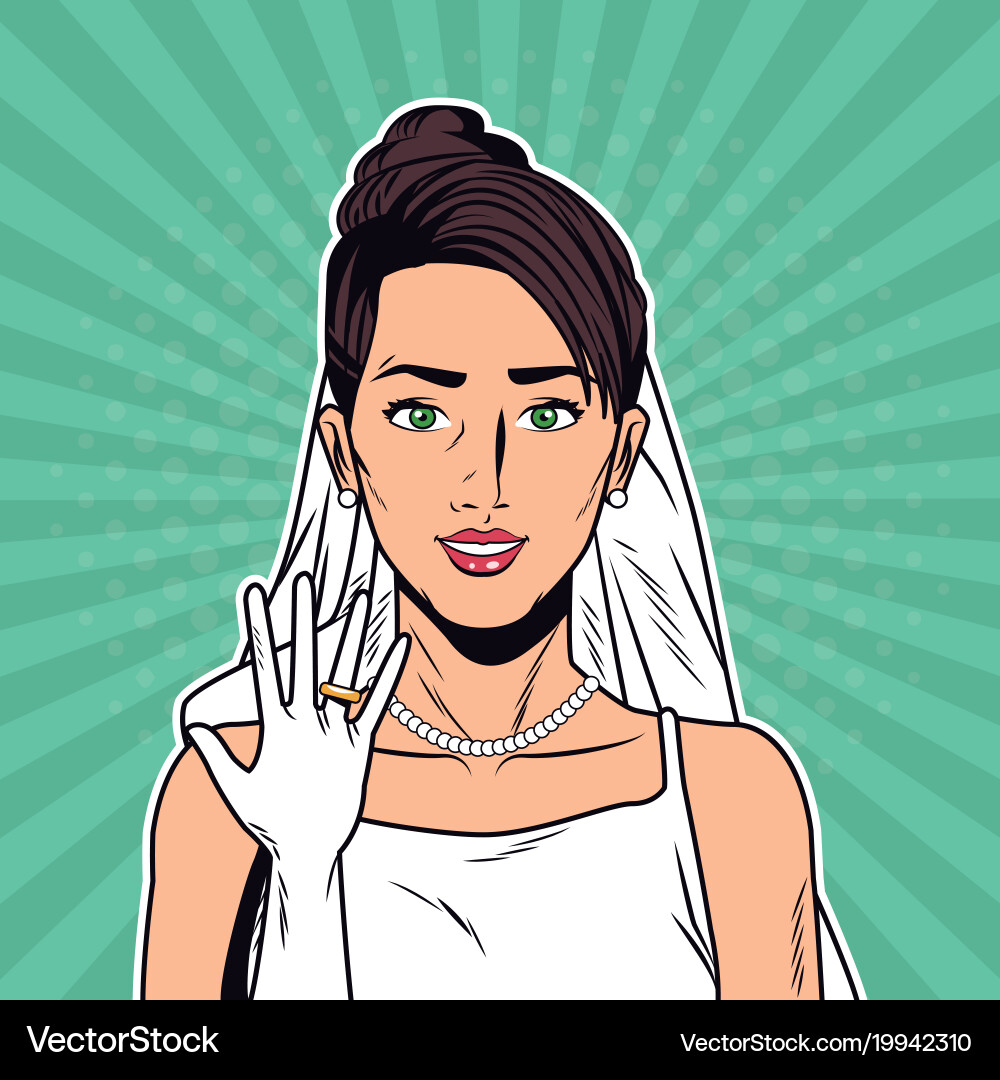 Beautiful bride pop art cartoon internet security Vector Image