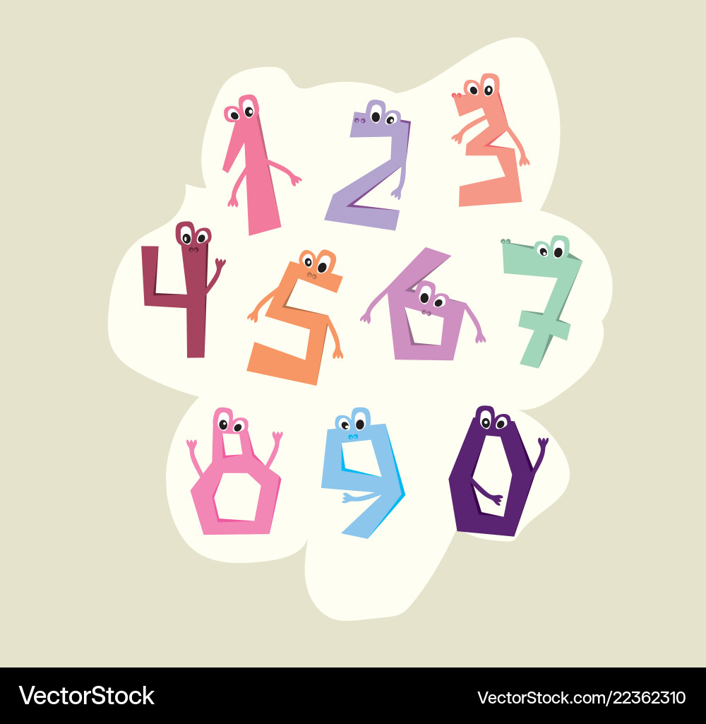 Funny numbers cartoon cute characters flat Vector Image