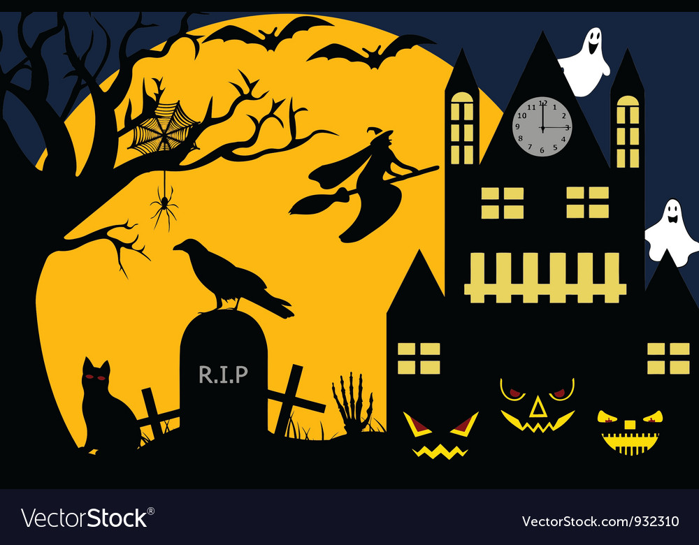 Halloween a witch flying over cemetery Royalty Free Vector