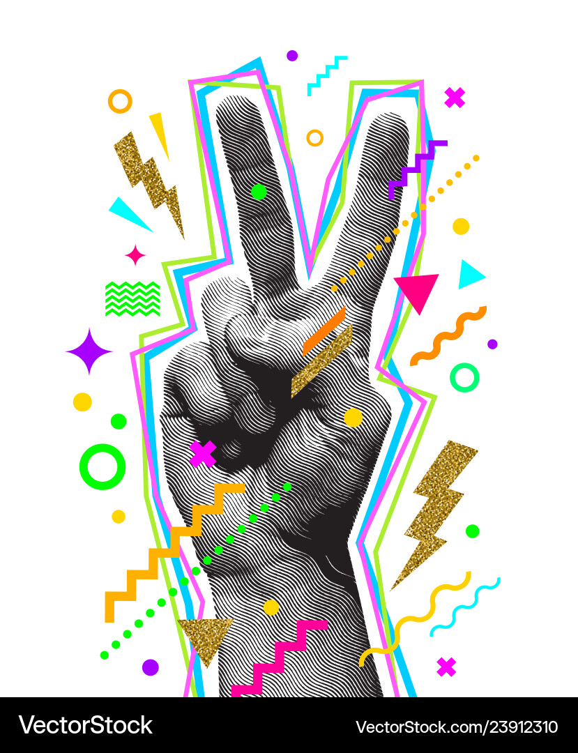 Peace hand sign engraved style Royalty Free Vector Image