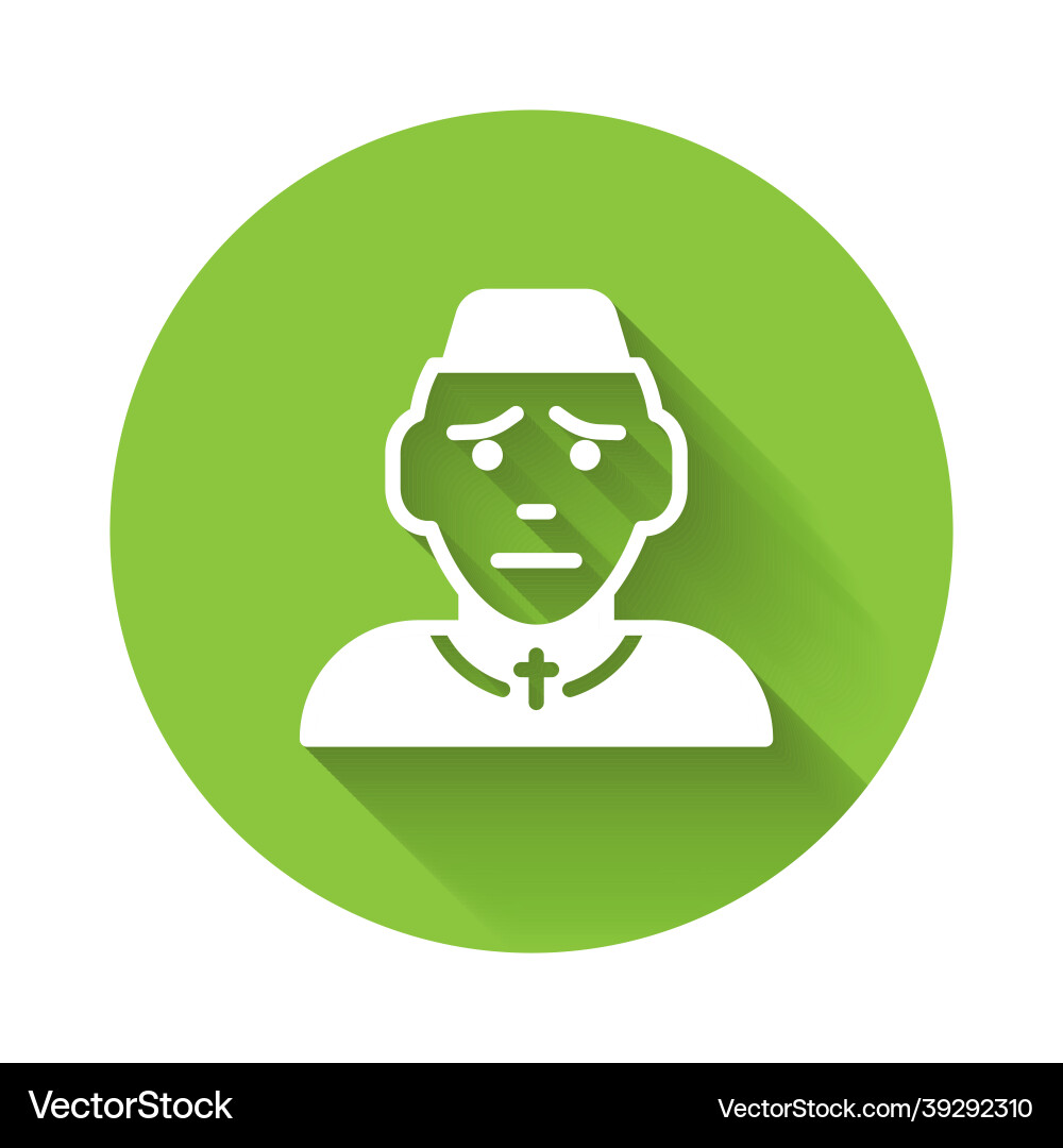White priest icon isolated with long shadow green Vector Image