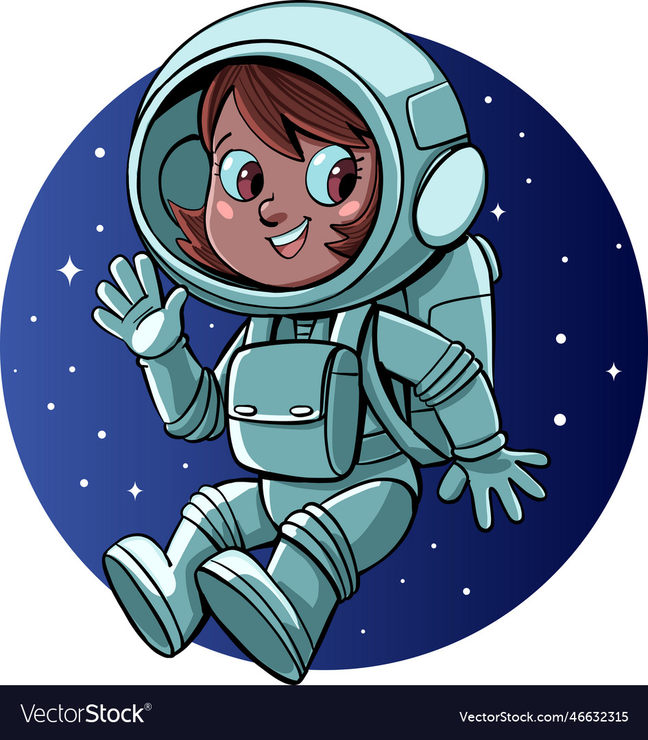 Girl Astronaut In Weightlessness Floats Space Vector Image