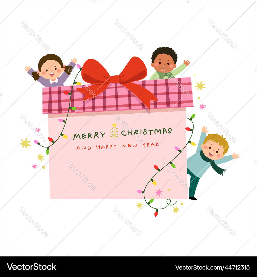 Happy children with big gift box Royalty Free Vector Image