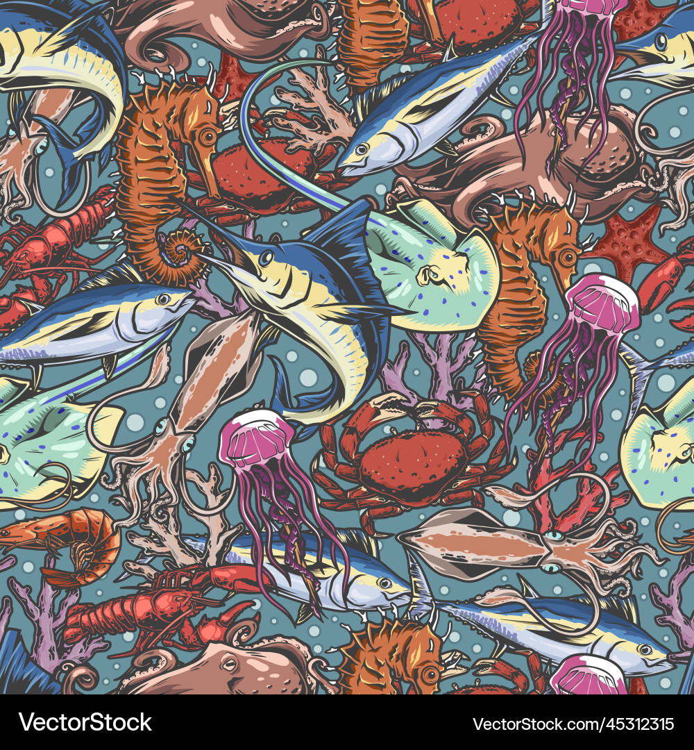 Marine aquarium colorful seamless pattern Vector Image