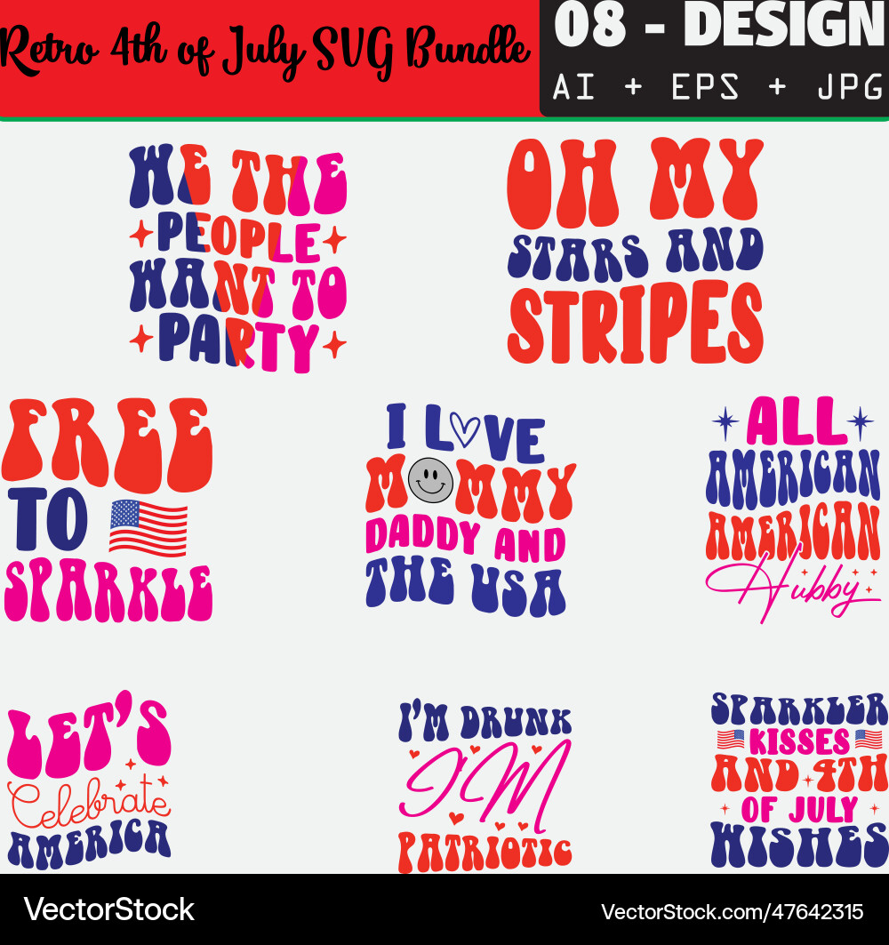 Retro 4th of july svg bundle Royalty Free Vector Image