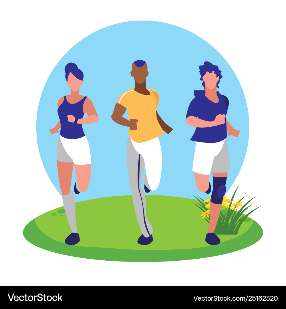 Athletics group people running in camp Royalty Free Vector