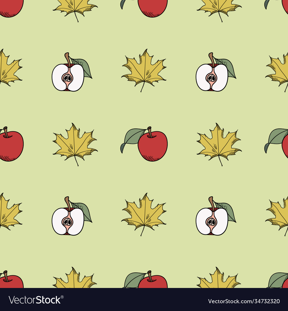 Autumn apples and leaves seamless pattern Vector Image
